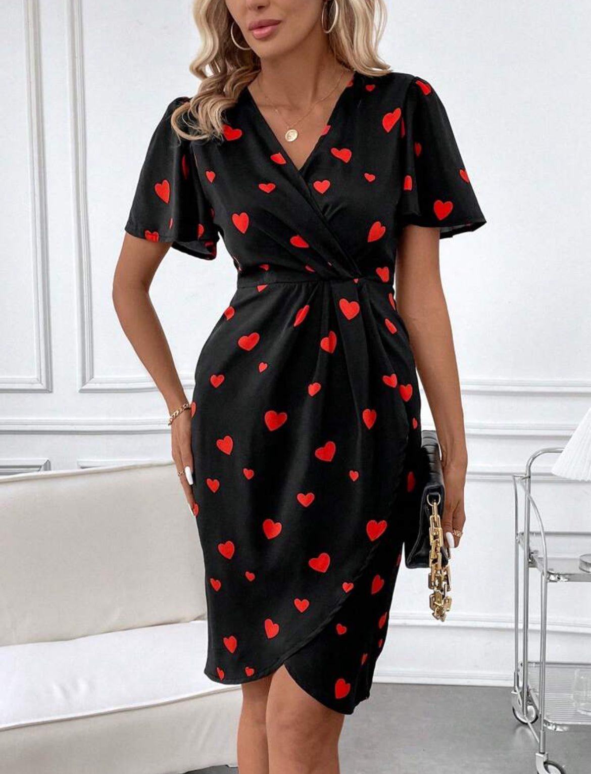 Valentines Day SHEIN Clasi Ladies' Heart Pattern Wrap Neckline Dress ...